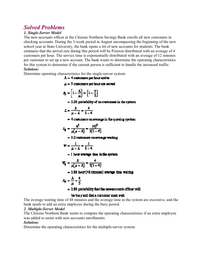 Solved Queueing Problems | PDF | Statistical Theory | Banks