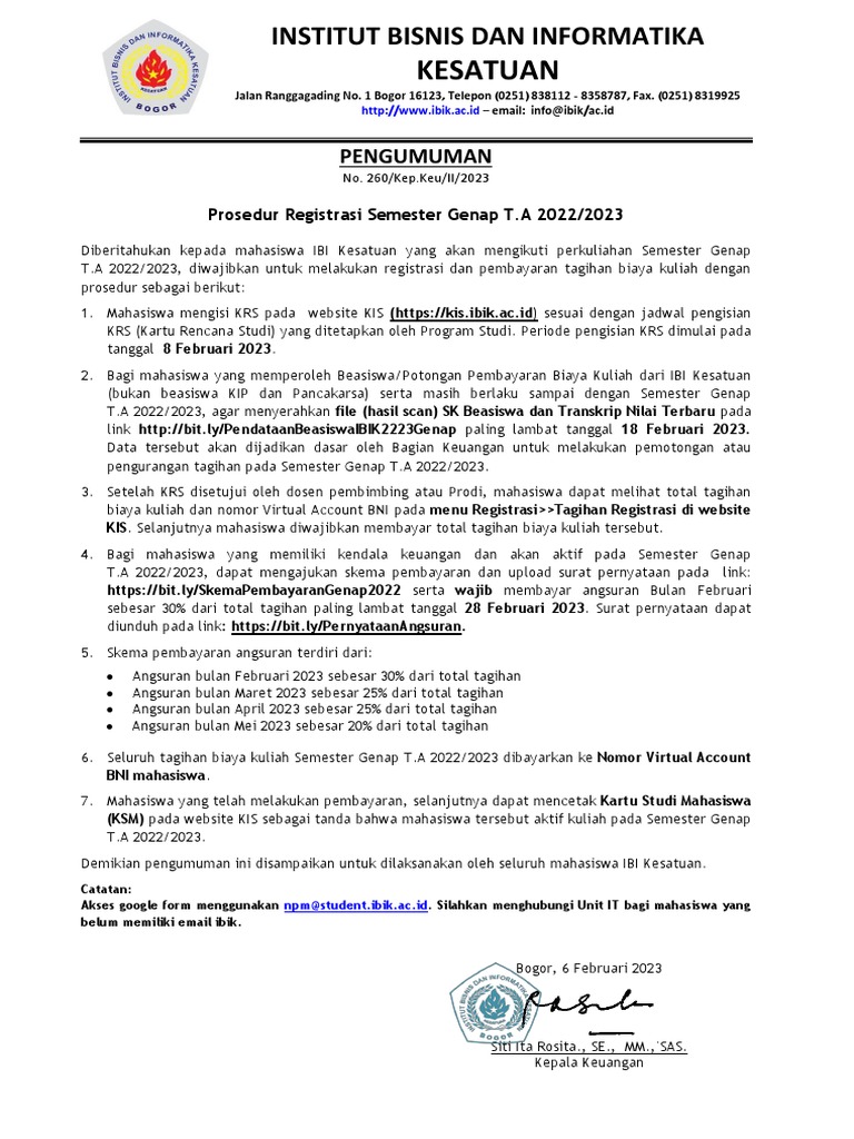 Edaran Registrasi Semester Genap 2022-2023 | PDF