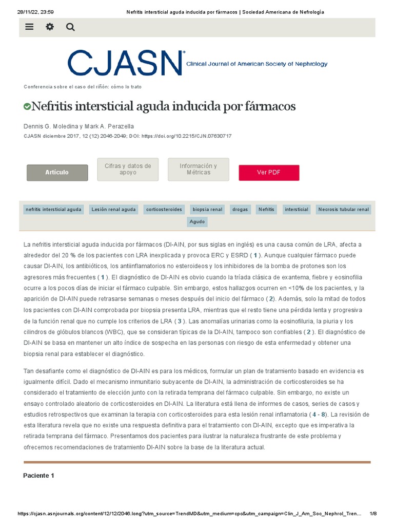 Nefritis Intersticial Aguda Inducida Por Fármacos Sociedad Americana de Nefrología | PDF ...