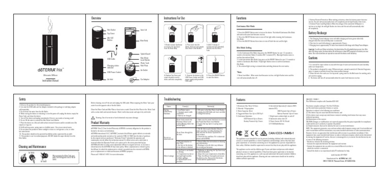 Pilot Diffuser Instruction Manual | PDF | Rechargeable Battery | Water