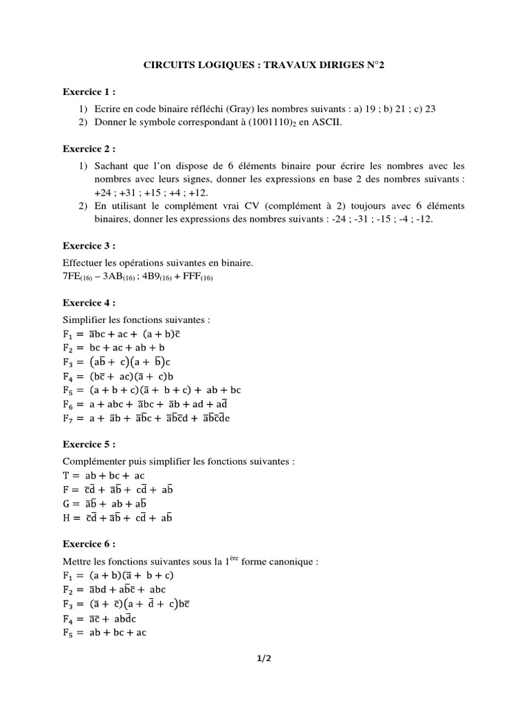 Circuits Logiques TD2 | PDF | Technologie et ingénierie