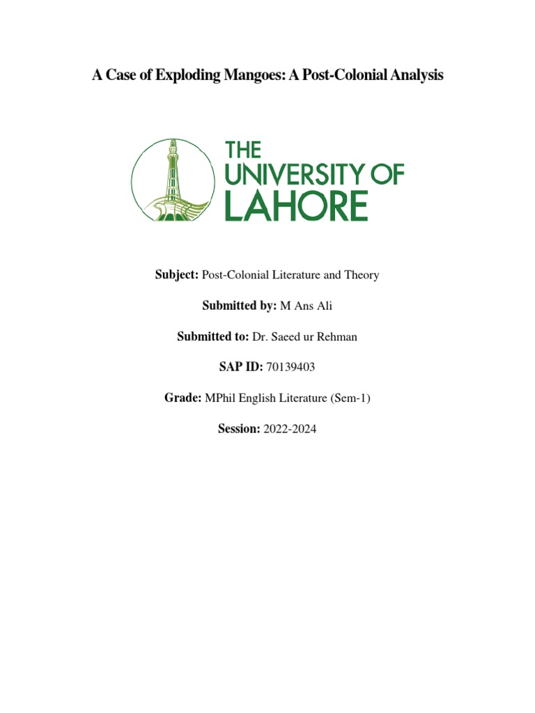 Critical Study of A Case of Exploding Mangoes | PDF | Muhammad Zia Ul ...