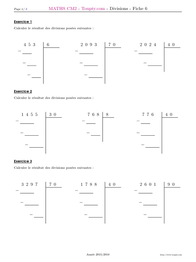 Exercices À Imprimer Math CM2 - Divisions 1 DECIMAL | PDF | Méthodes et ...