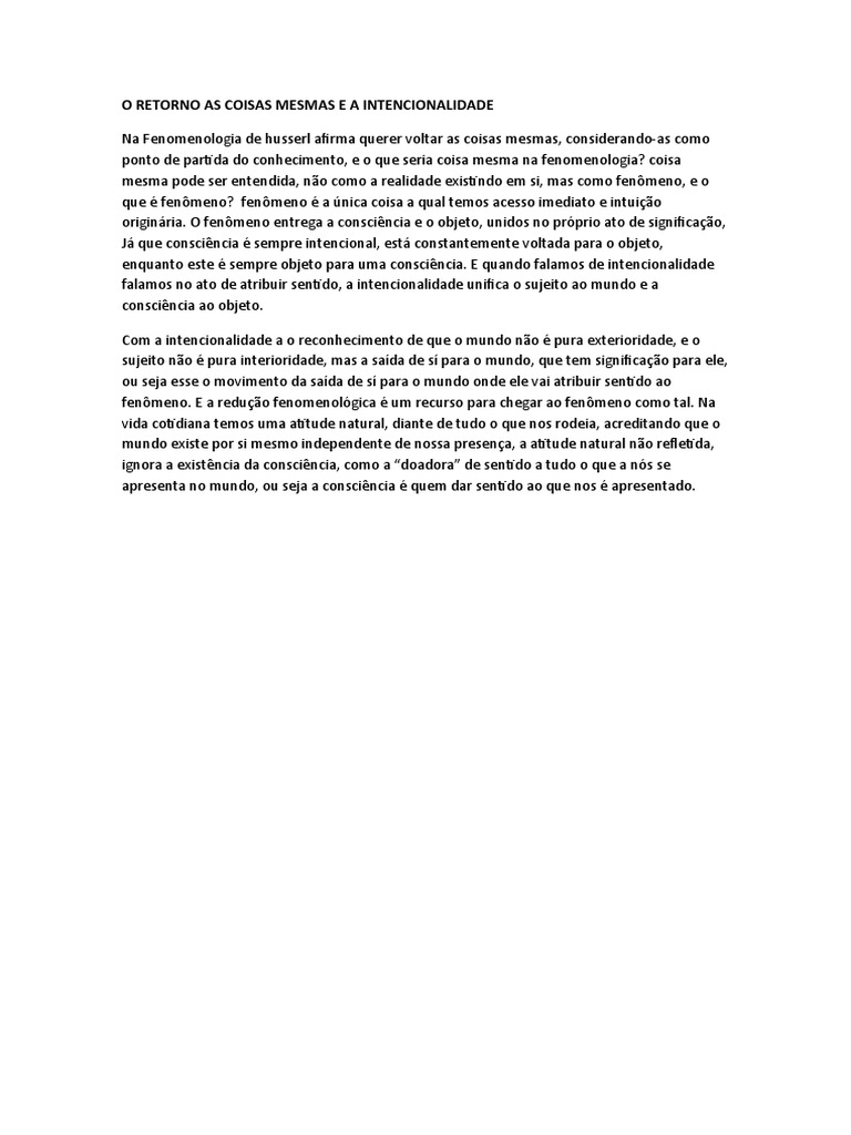 Retorno às Coisas Mesmas e Intencionalidade | PDF | Filosofia | Autoajuda