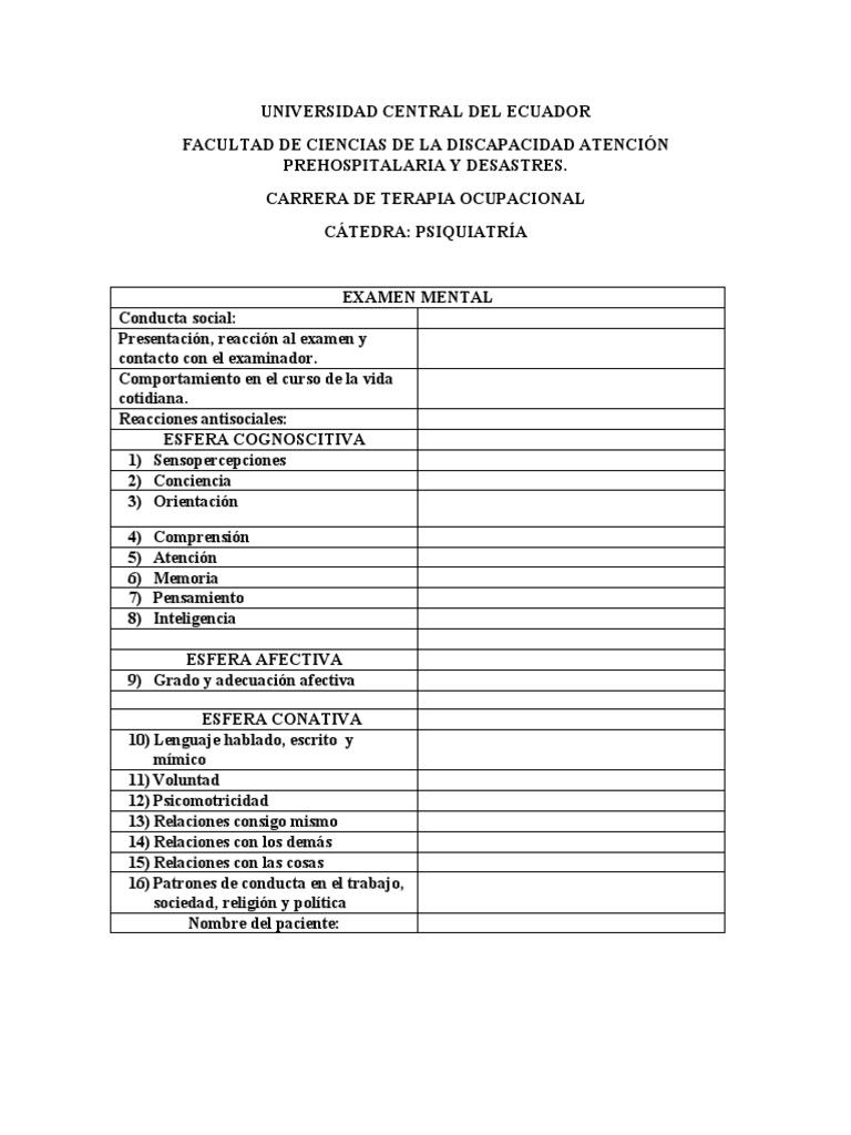 Formato Examen Mental | PDF