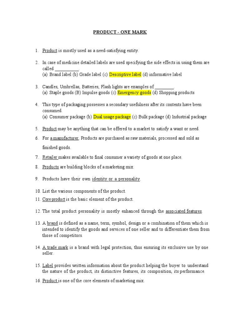 One Mark Product | PDF | Product (Business) | Brand