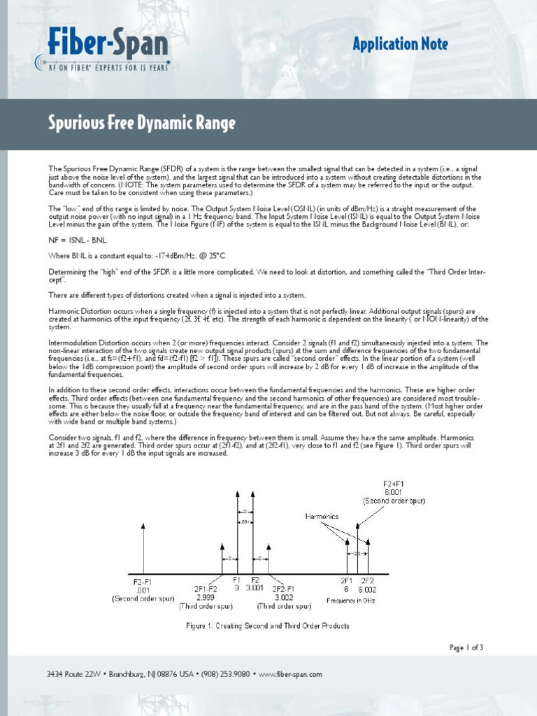 Application - Note - Spurious Free Dynamic Range | PDF | Distortion | Telecommunications Engineering