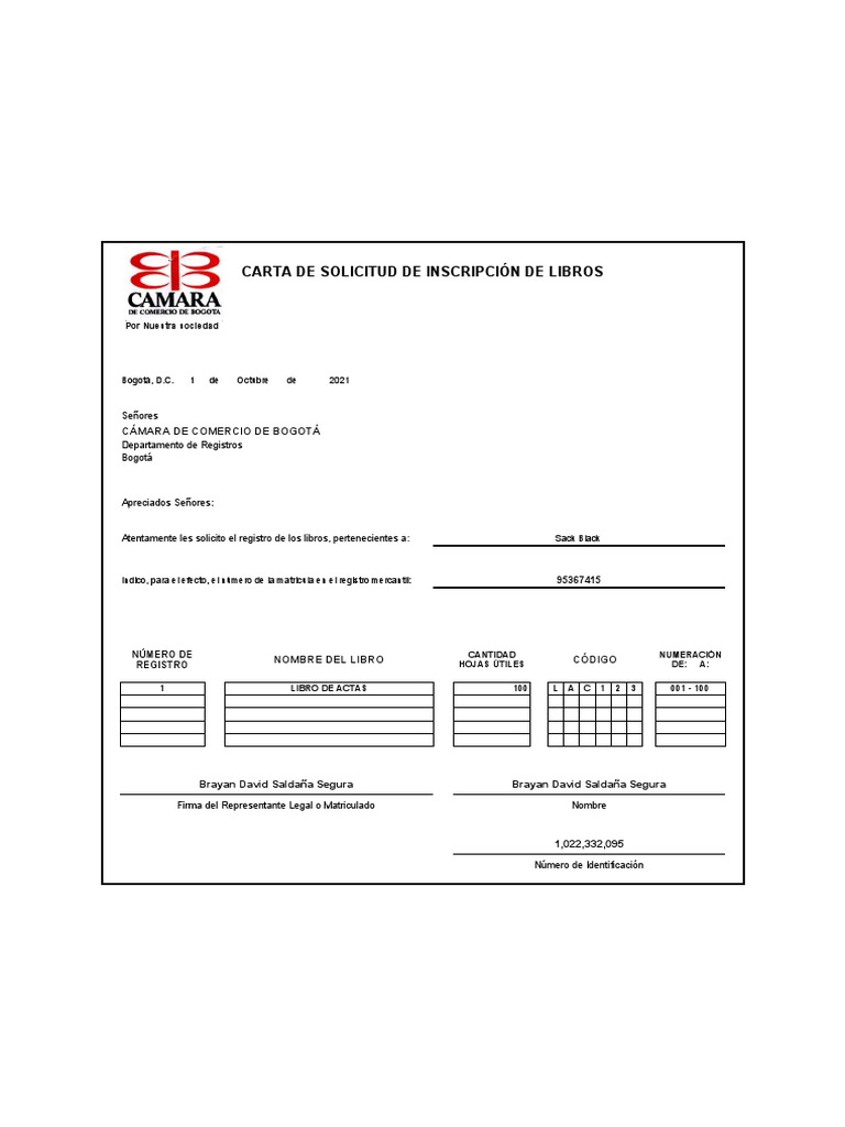 Carta de Solicitud de Inscripcion de Libros | PDF