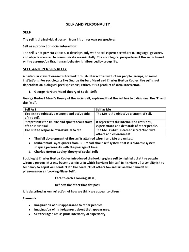 Self and Personality | PDF | Self | Sociology