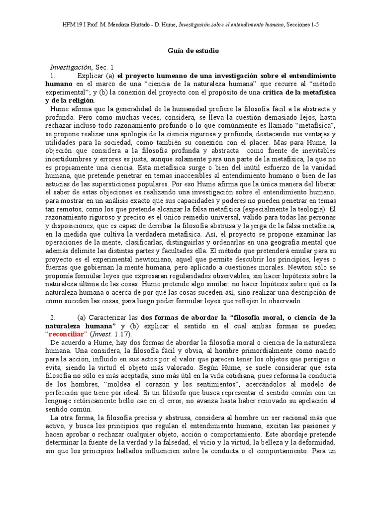Hume, D. - IEH 1-5 - Guía de Estudio | PDF | David Hume | Experiencia