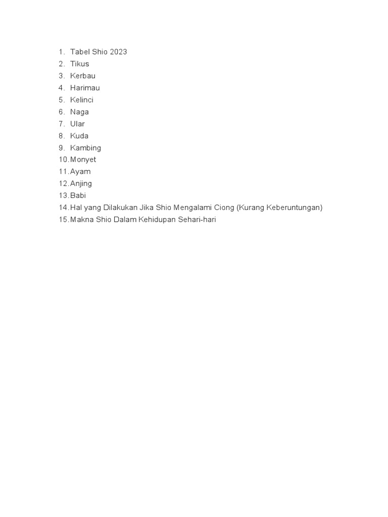 Tabel Shio 2023 | PDF