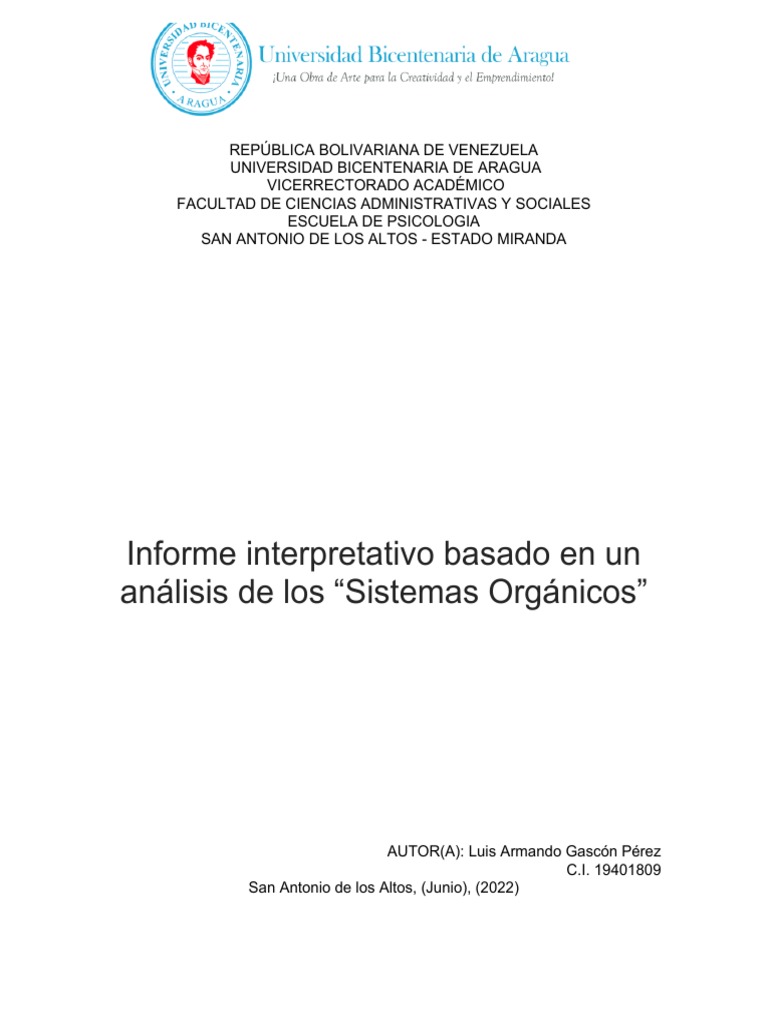 Informe Interpretativo Basado en Un Análisis de Los "Sistemas Orgánicos ...
