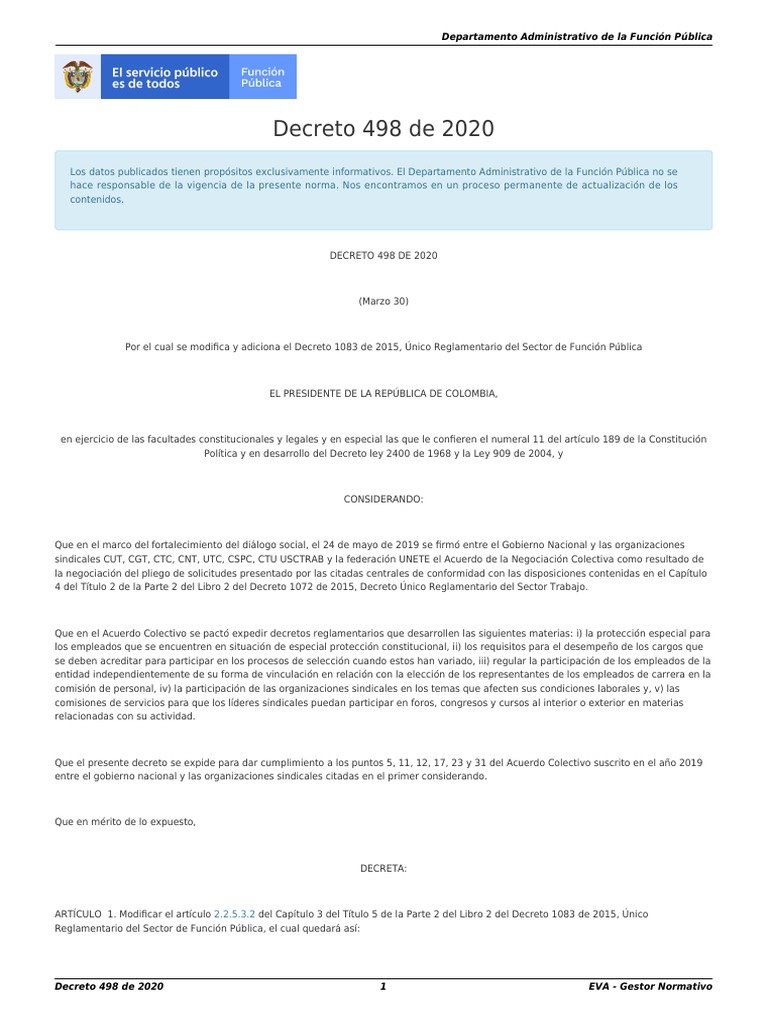Modificaciones del Decreto 498 de 2020 | PDF | Adopción | Regulación