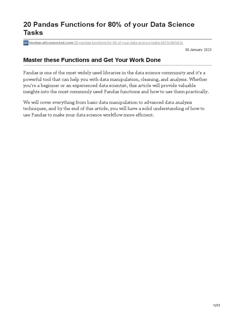 20 Pandas Functions For 80% of Your Data Science | Download Free PDF | Comma Separated Values ...