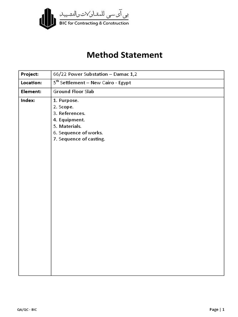 Method Statement - Ground Floor Slab | PDF | Concrete | Building Materials