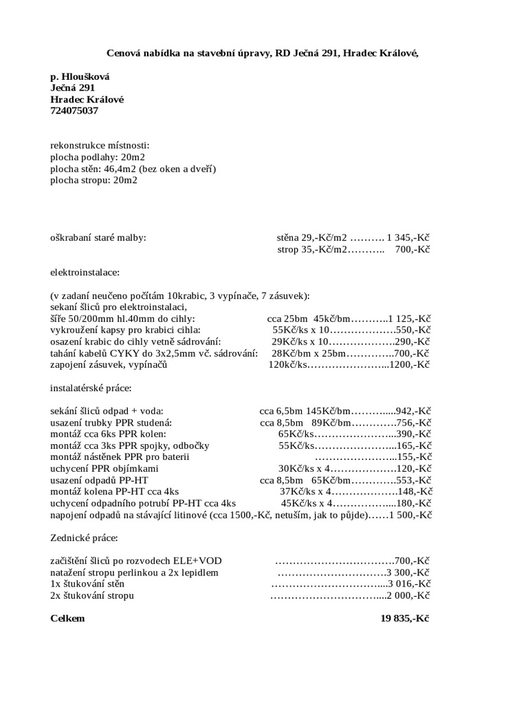 Cenova Nabidka Phlouskova | PDF