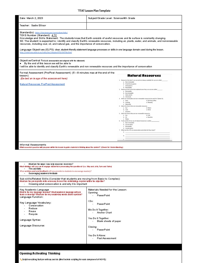 Sadie Ellisor Pa 3 Day 4 Ttat Wicor Lesson Plan Template | PDF ...