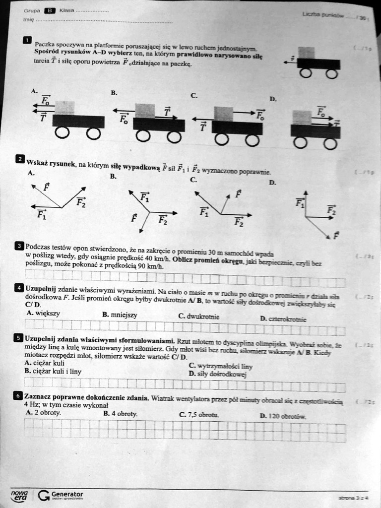 Sprawdzian Fizyka Dynamika | PDF