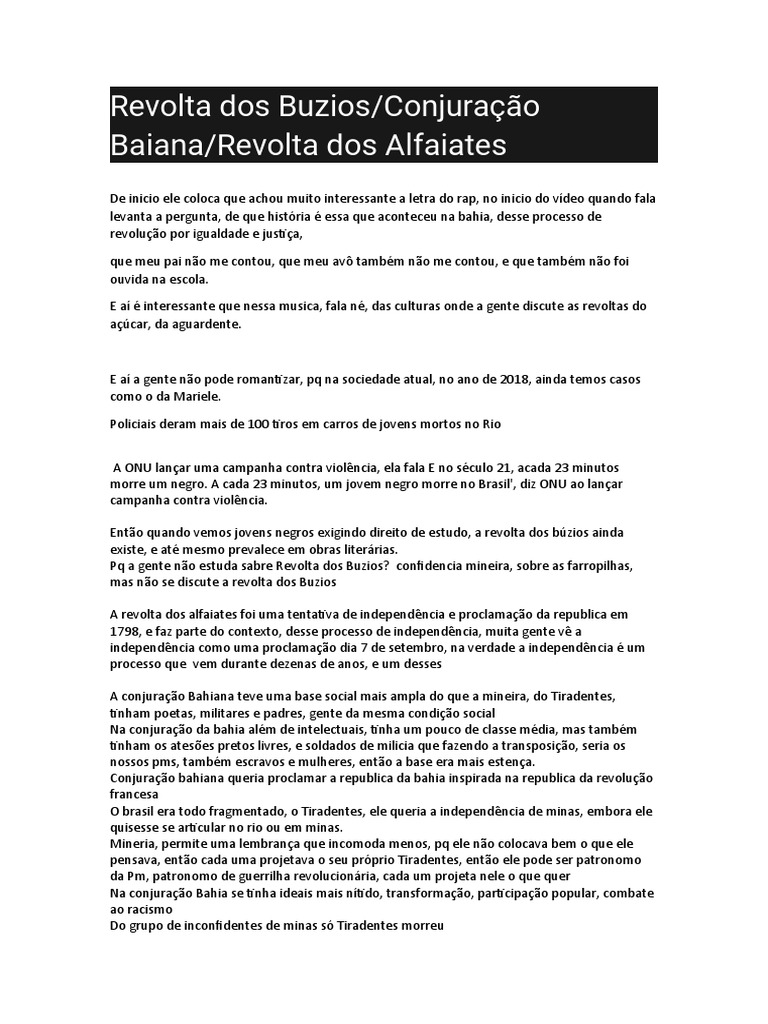 Revolta Dos Buzios | PDF | Brasil