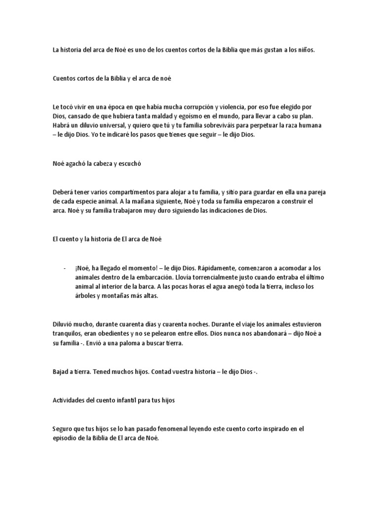 Resumen del Arca de Noé para Niños | PDF | Arca de Noé | Mito de la ...