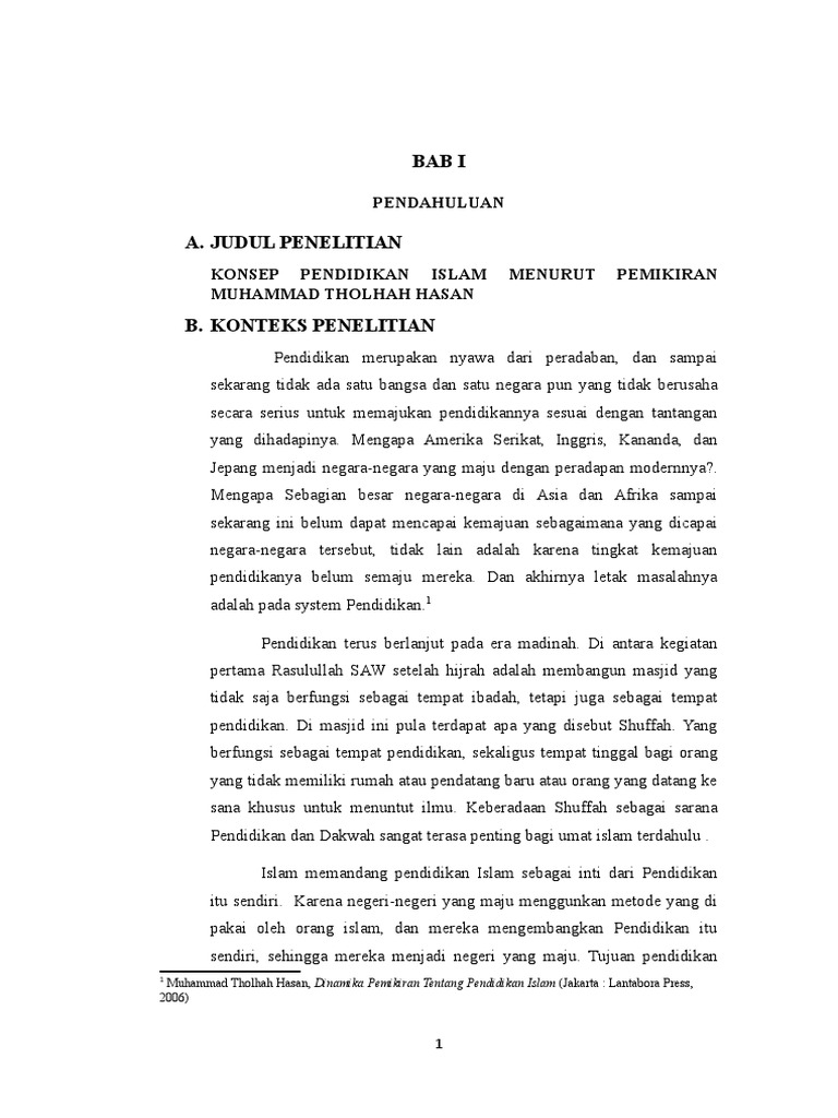 KONSEP PENDIDIKAN ISLAM MENURUT MUHAMMAD THOLHAH HASAN | PDF