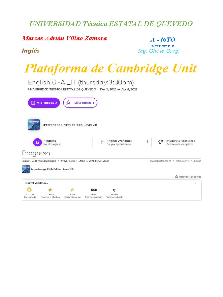 Inglés (Plataforma de Cambridge Unit 7) | PDF