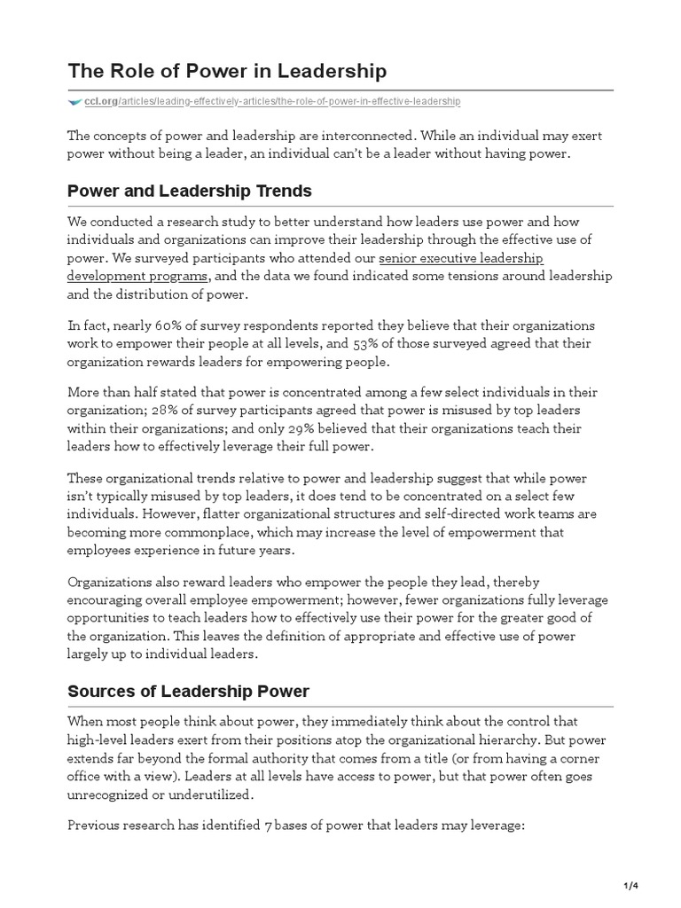 The Role of Power in Leadership | PDF | Power (Social And Political ...