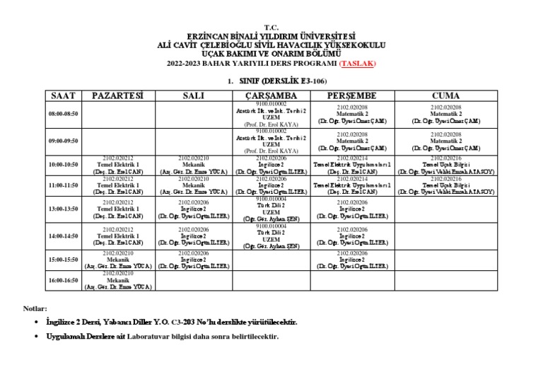 2022 2023 Bahar Yariyili Ders Programi UBO | PDF