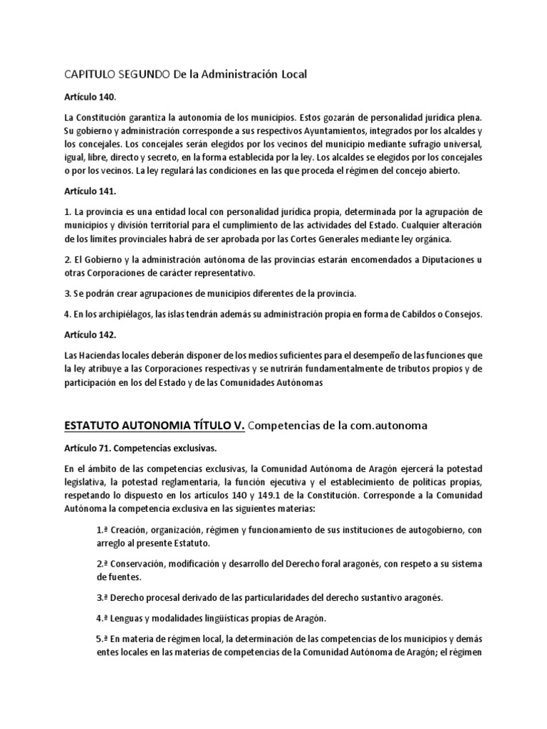 Esquema Estatuto Autonomía Aragón, T V | PDF | Gobierno local | Alcalde