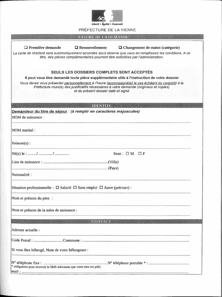 Formulaire Titre de Séjour | PDF