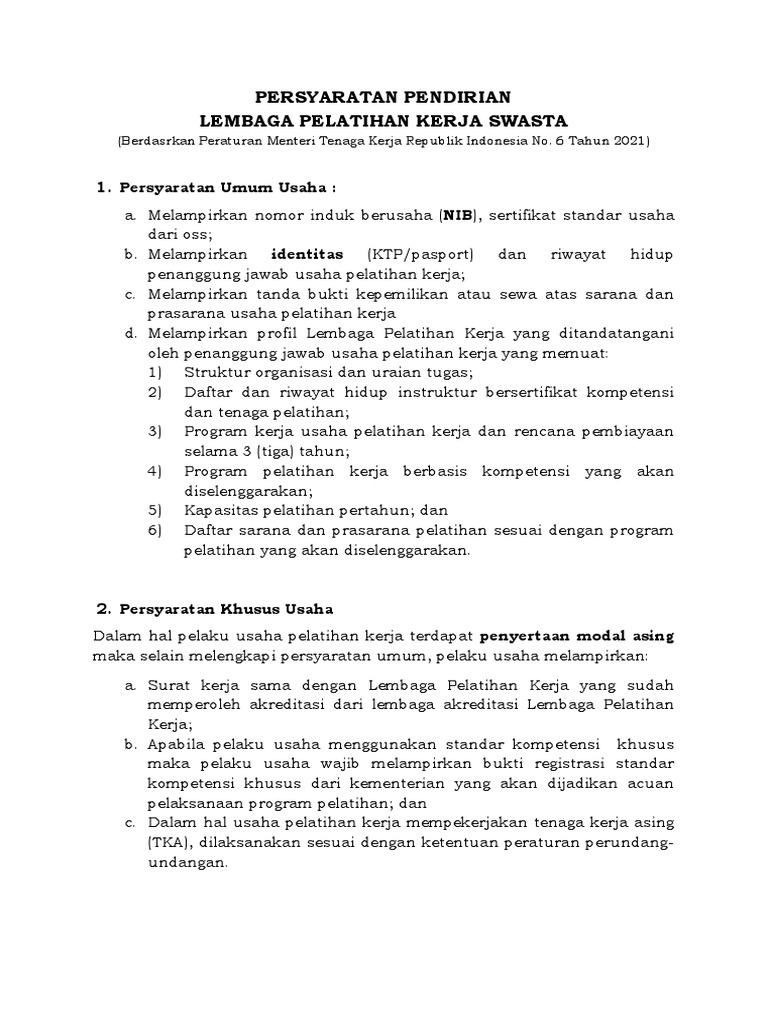 Permohonan Izin LPK - Baru | PDF