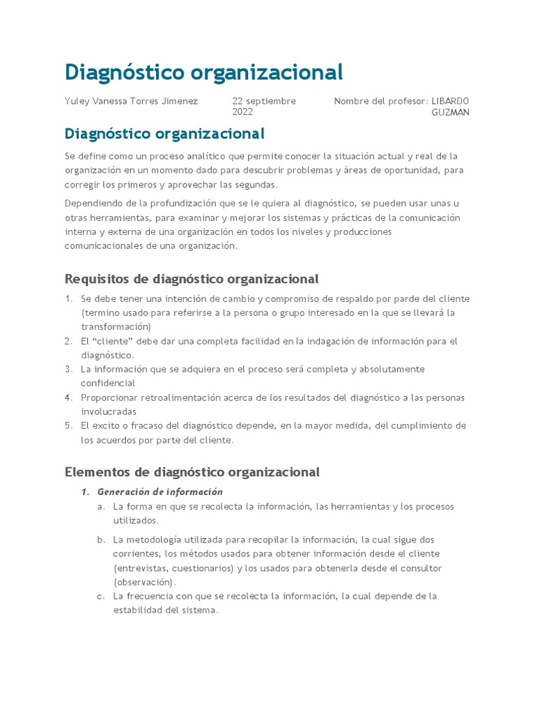 Diagnóstico Organizacional: Guía | PDF | Comunicación | Información