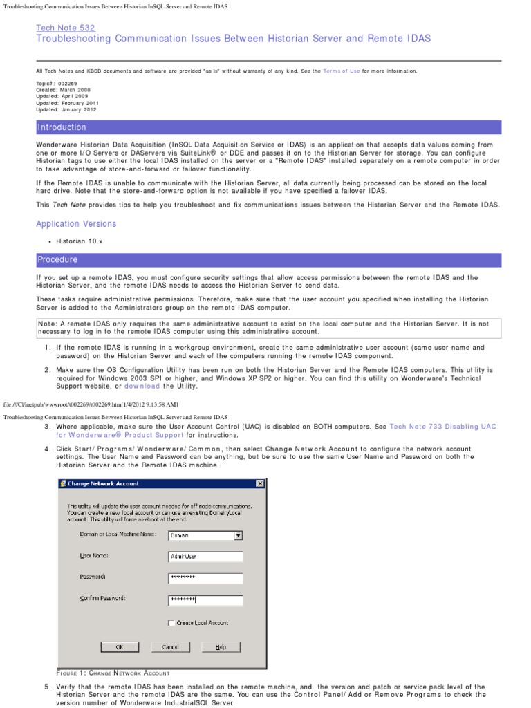 Tech Note 532 - Troubleshooting Communication Issues Between Historian Server and Remote Idas ...
