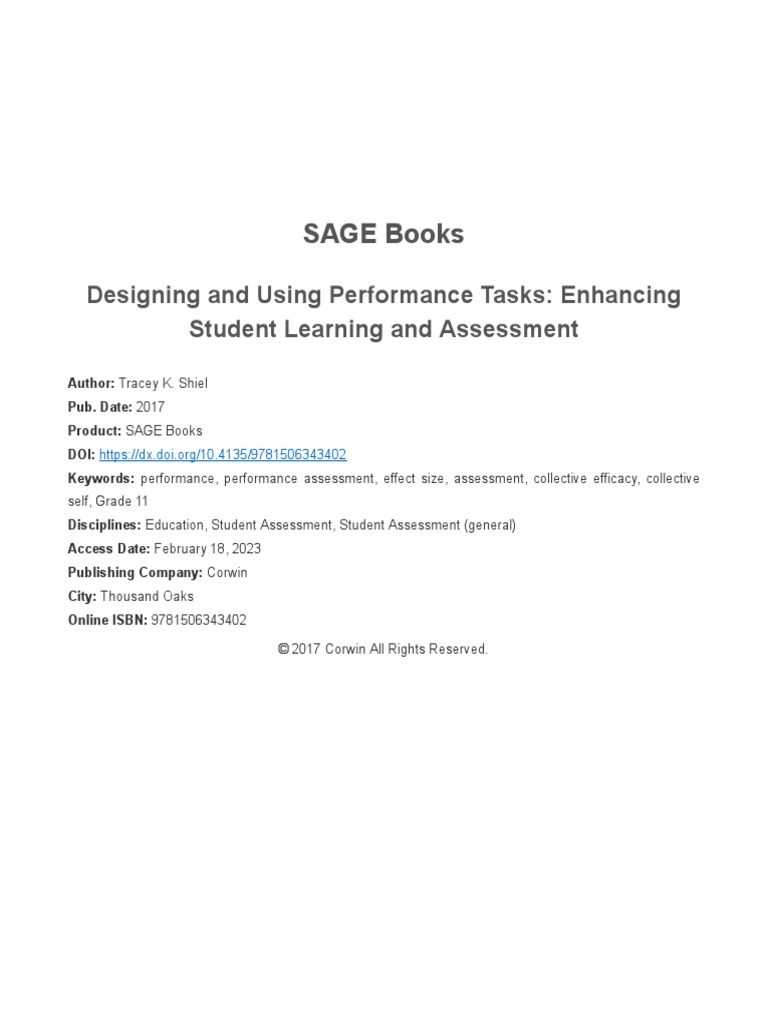 Designing Using Performance Tasks Enhancing Student Learning Assessment ...