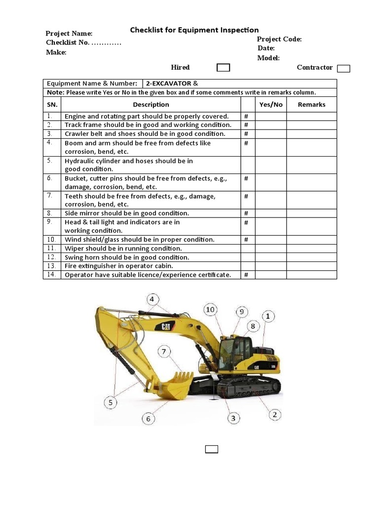 Inspection Checklist For EXCAVATOR | PDF | Business | Computers