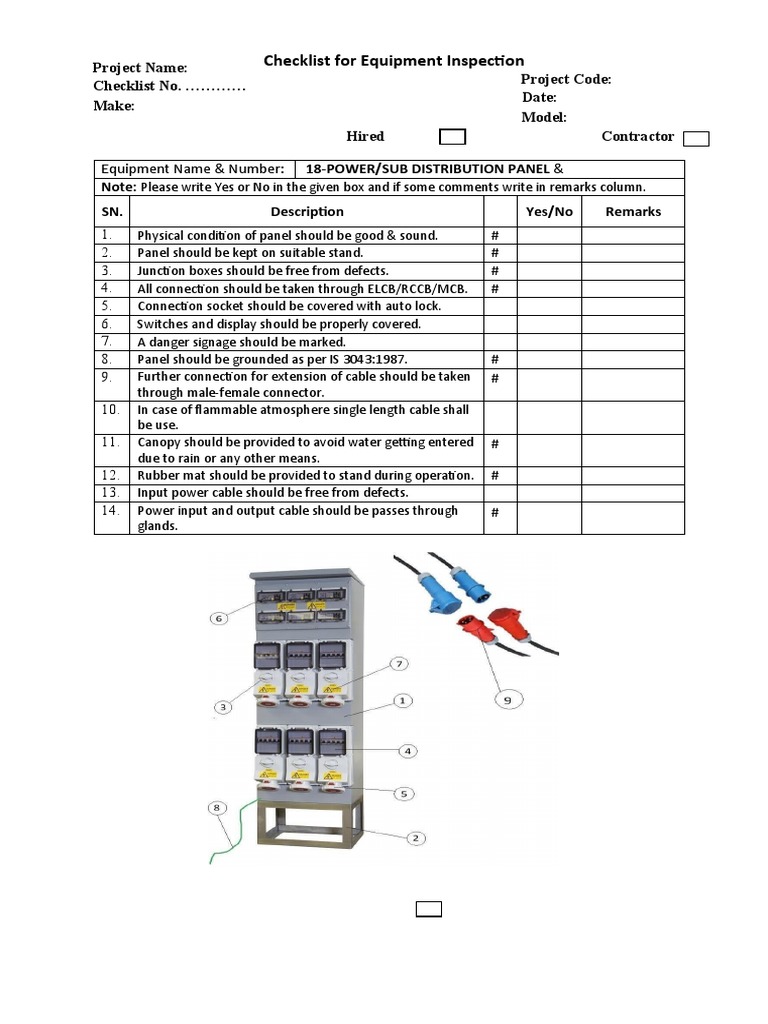 Checklist For Equipment Inspection Power-Sub Distribution Panel | PDF