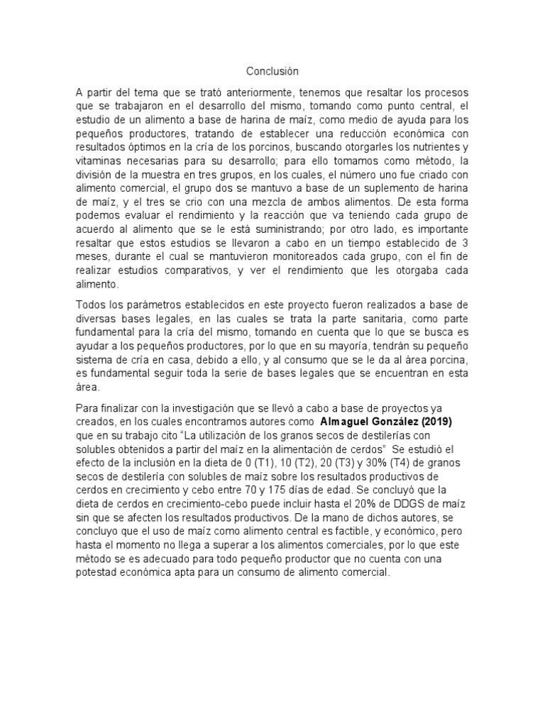 Conclusión de Proyecto | PDF | Alimentos | Maíz