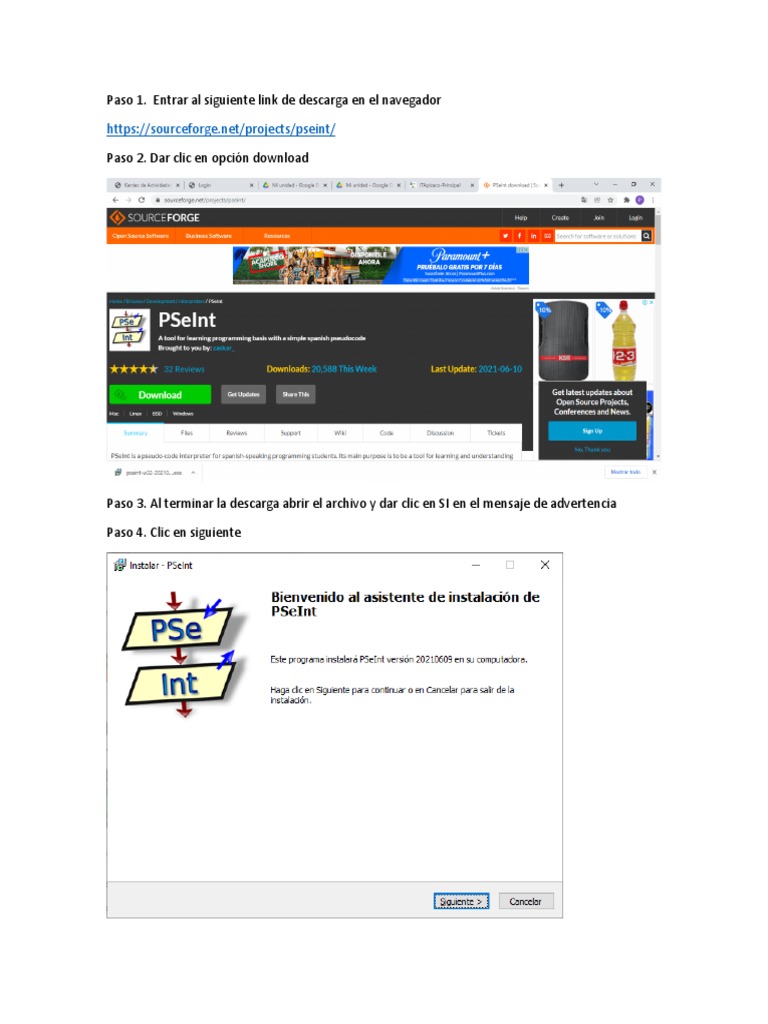 Instalacion de PSEint Paso A Paso y Recursos Adicionales | PDF