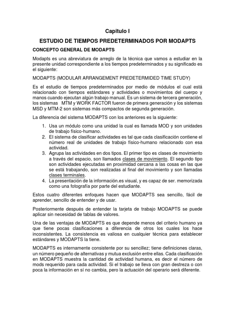 Apuntes Sistema de Tiempos Predeterminados Modapts. Word | PDF | Mano ...