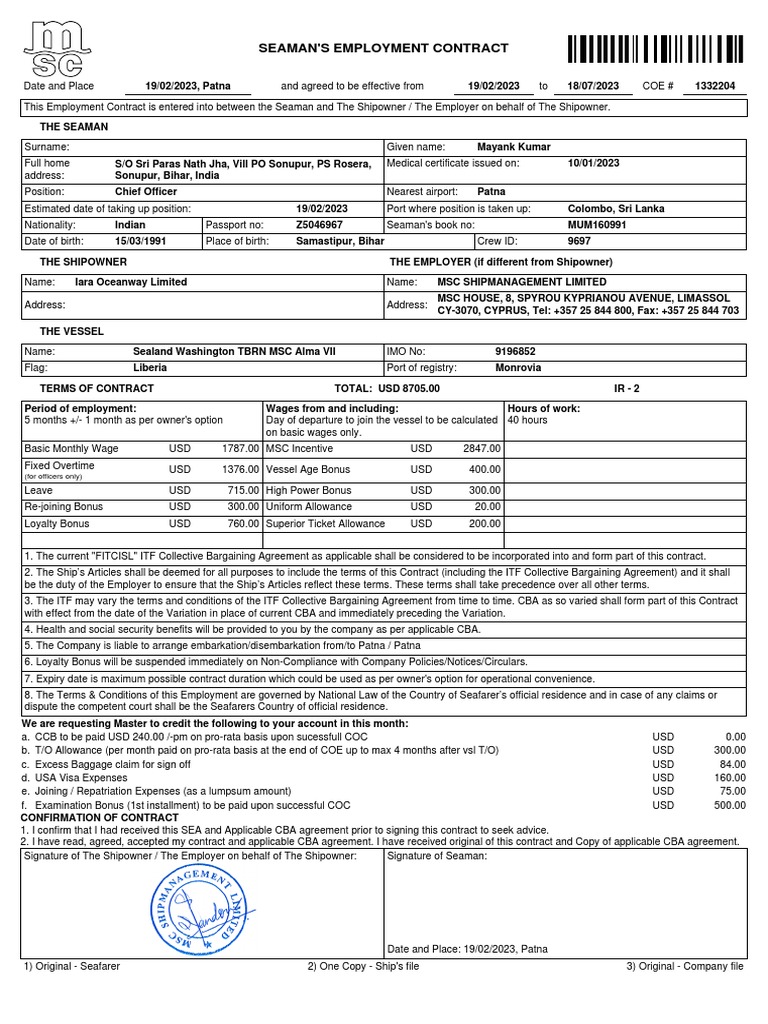 Sealand Washington TBRN MSC Alma VII - CO Mayank Kumar (9697 ...
