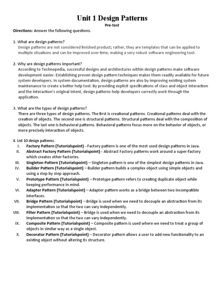 SE - 2 (Unit 1 Design Patterns) - 1 | PDF | Object (Computer Science) | Abstraction (Computer ...