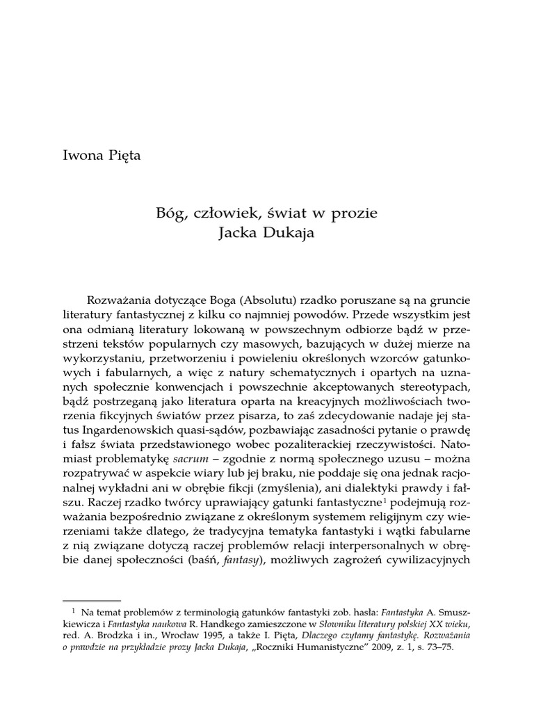 I Pieta Bog Czlowiek Swiat W Prozie Jacka Dukaja | PDF I Pieta Bog Czlowiek Swiat W Prozie Jacka Dukaja | PDF