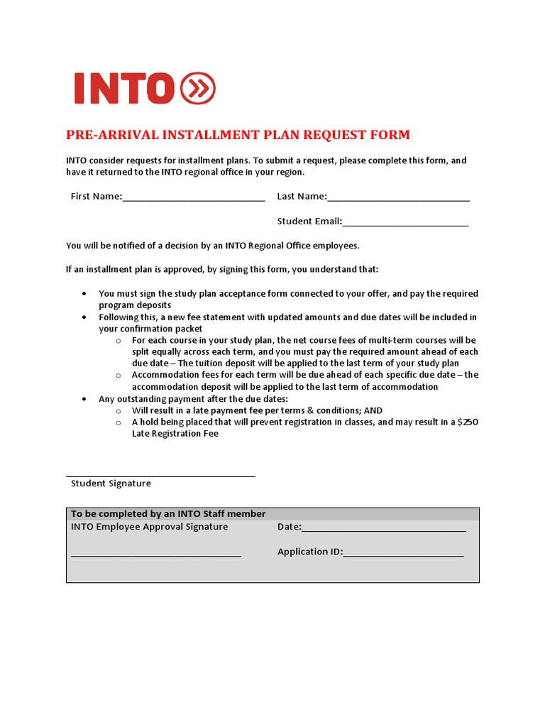 Pre Arrival Installment Plan Form | PDF