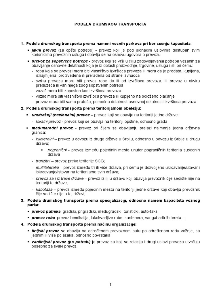 02 Podela Drumskog Transporta LO | PDF