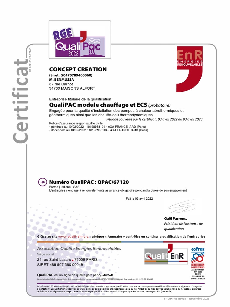 Certificat QualiPAC 2022-2023 | PDF | Énergie renouvelable | La nature