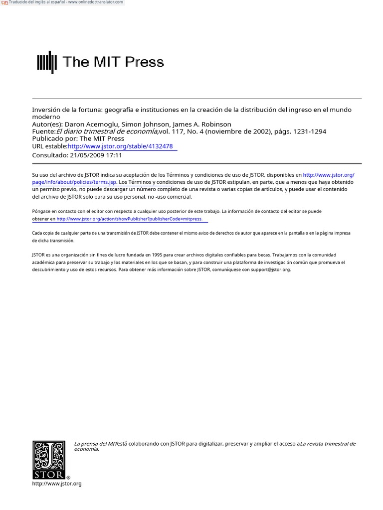 Reversal of Fortune. Acemoglu Et. Al..en - Es | PDF