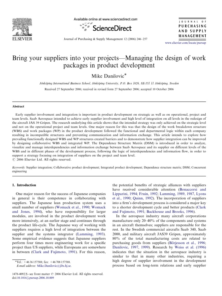 Managing The Design of Work Packages in Product Development - 2006 | PDF | System | Supply Chain