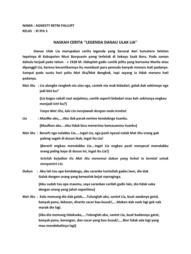 Legenda Danau Ulak Lia di Sumatera | PDF | Puisi