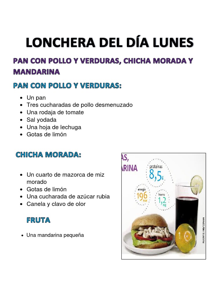 Lonchera Del Día Lunes | PDF | Cocina, comidas y vino