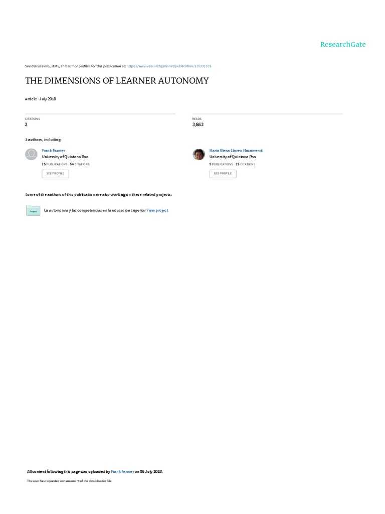 The Dimensions of Learner Autonomy - Anupi | PDF | Autonomy | Learning